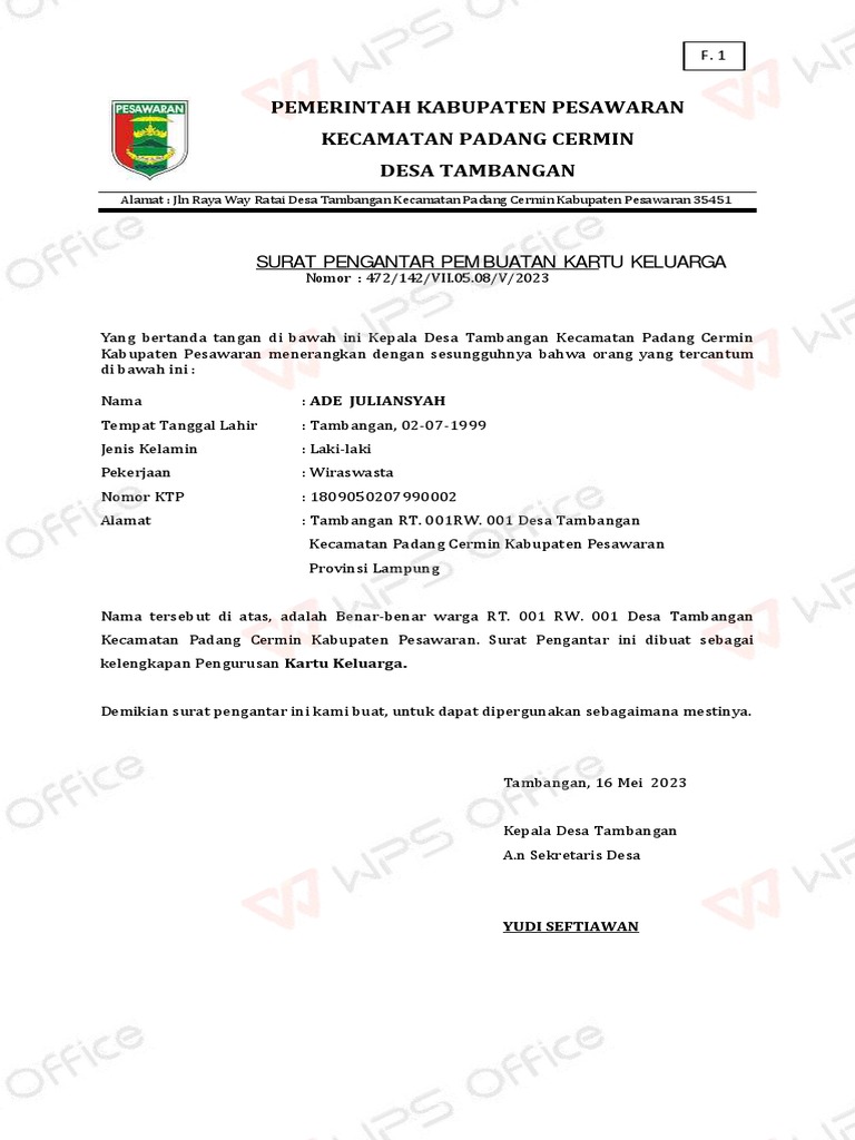 Surat Pengantar KTP | PDF
