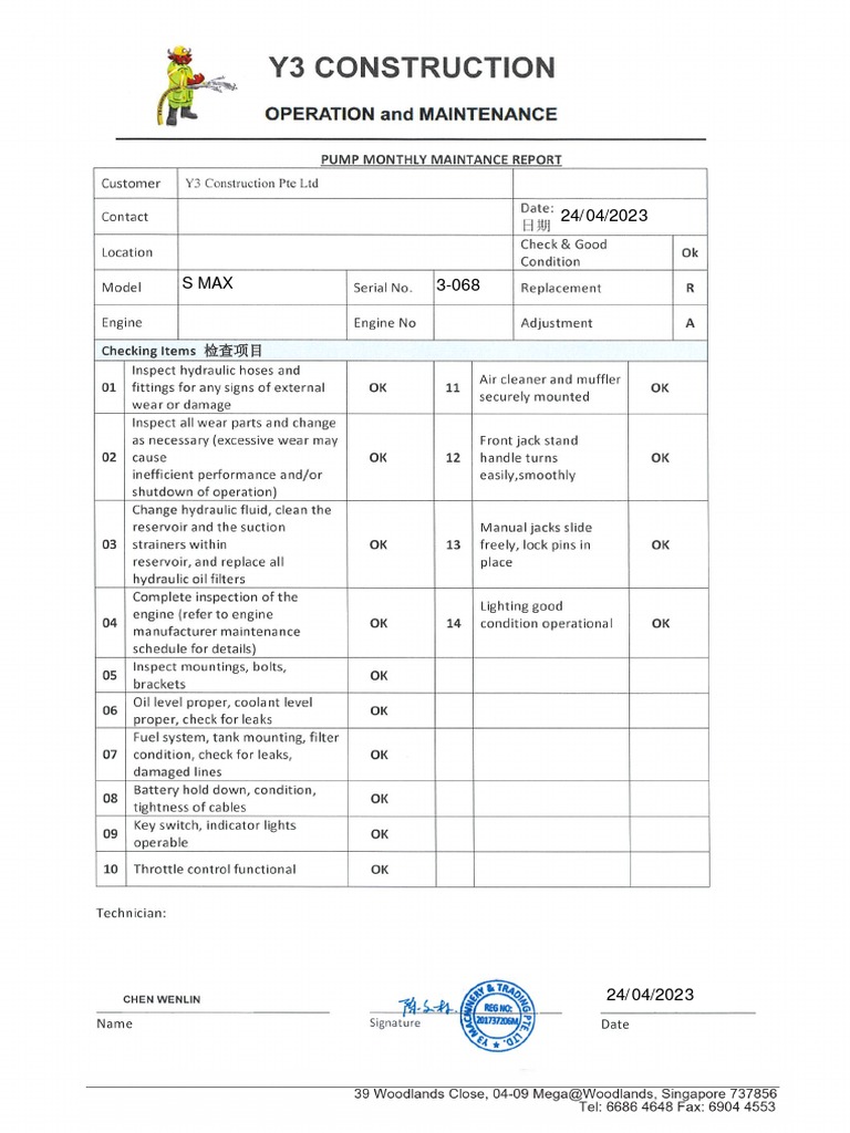 Shotcrete Pump Maintanance Checklist | PDF
