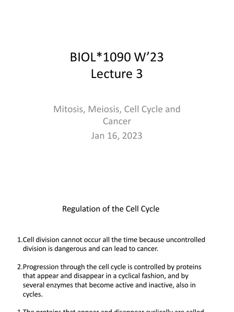 BIOL1090 W'23 Lecture 3-Cell Cycle & Principles of Mendelian ... BIOL1090 W'23 Lecture 3-Cell Cycle & Principles of Mendelian ...
