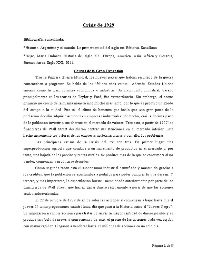 Actividad de Repaso (Crisis Del '29) | PDF | Nuevo acuerdo | Gran depresion