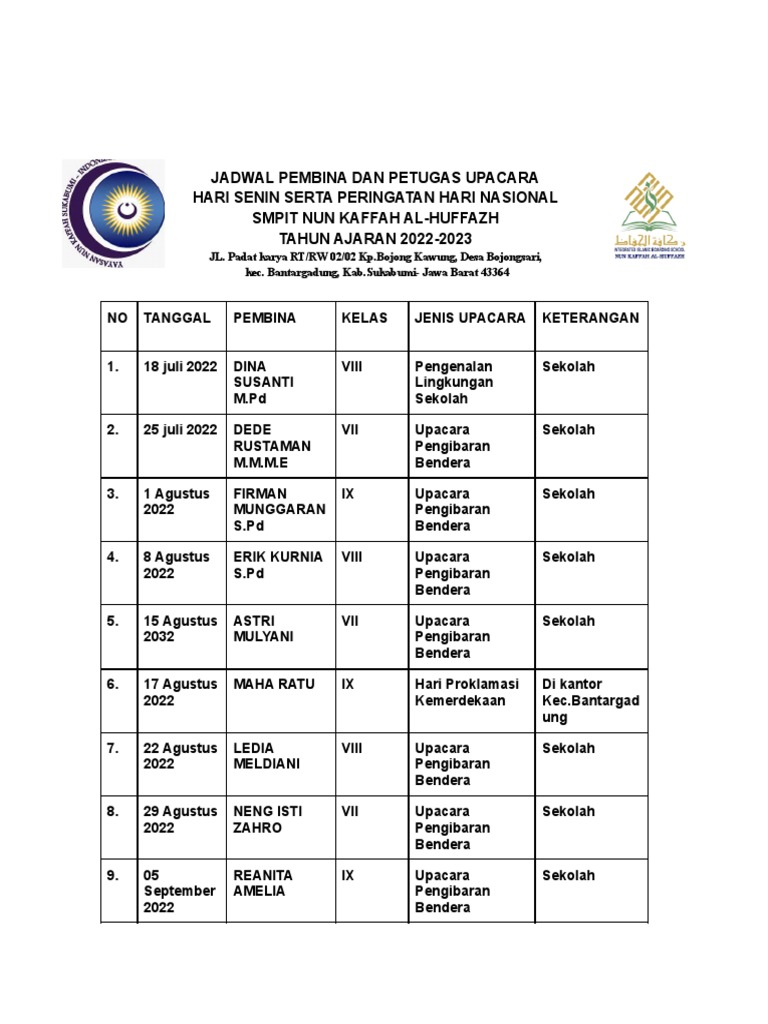 Jadwal Upacara I 2022 | PDF
