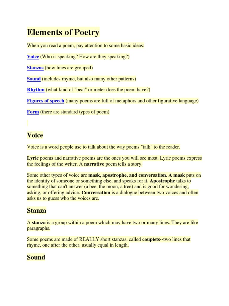 Elements of Poetry | PDF | Metre (Poetry) | Poetry