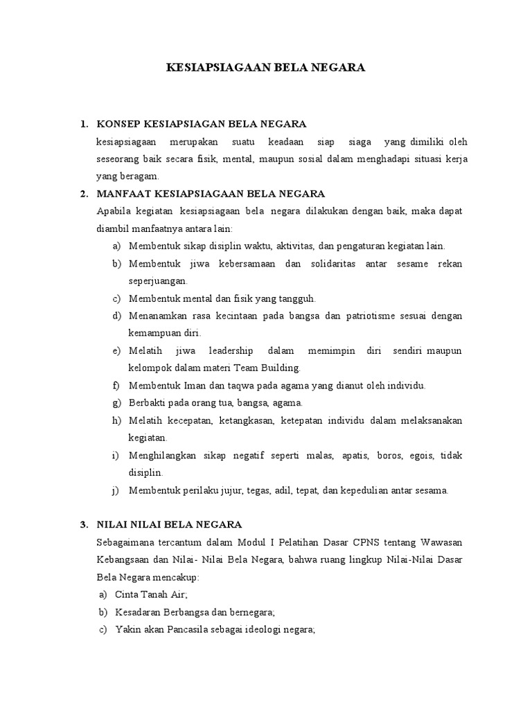 Rangkuman Kesiapsiagaan Bela Negara | PDF