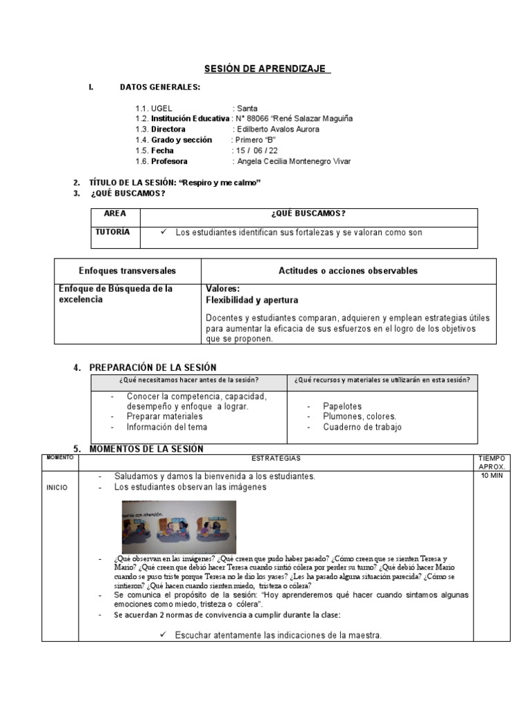 Sesión Respiro y Me Calmo | PDF | Aprendizaje | Cognición