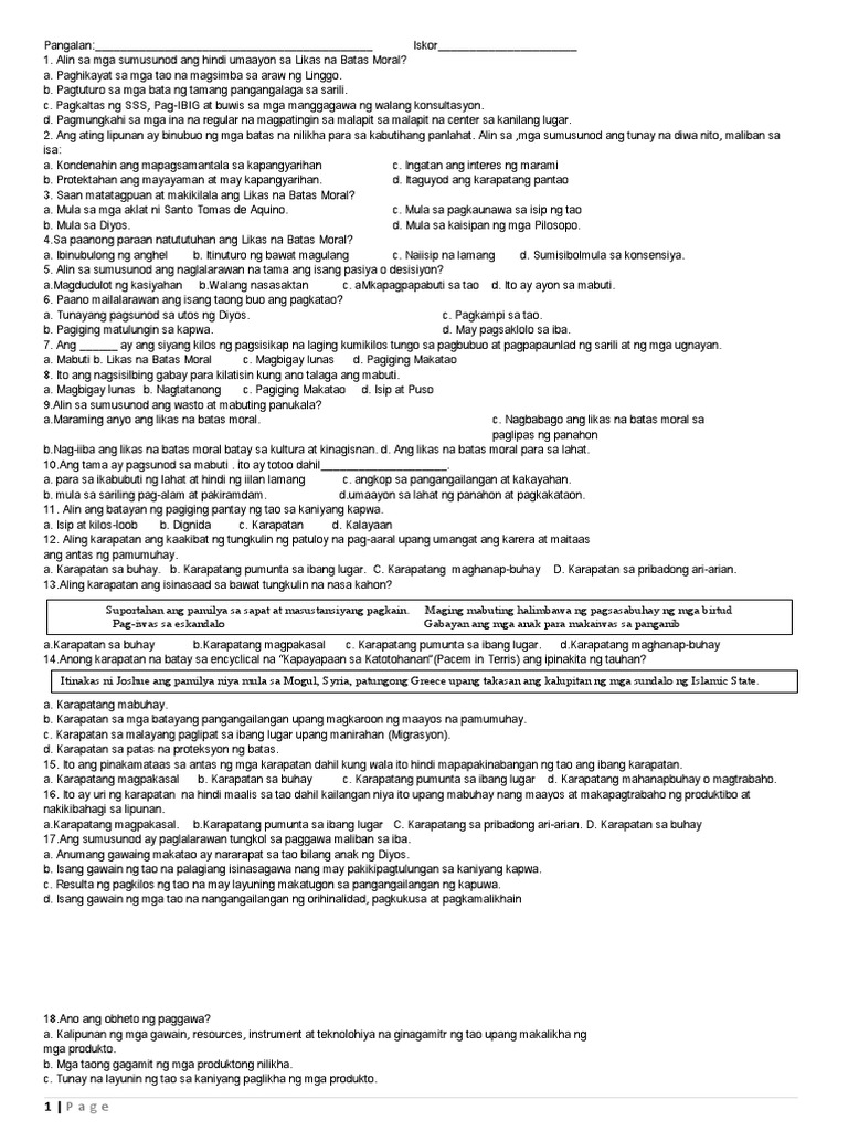 Grade-9 ESP 2nd-PT Edited 2019-2 | PDF