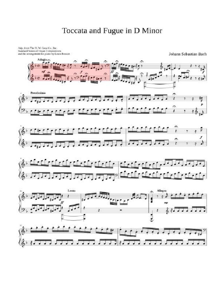 Bach Toccata and Fugue in D Minor (Piano Solo) | PDF
