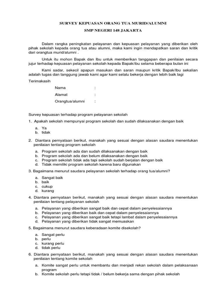Survey Kepuasan Orang Tua Murid | PDF