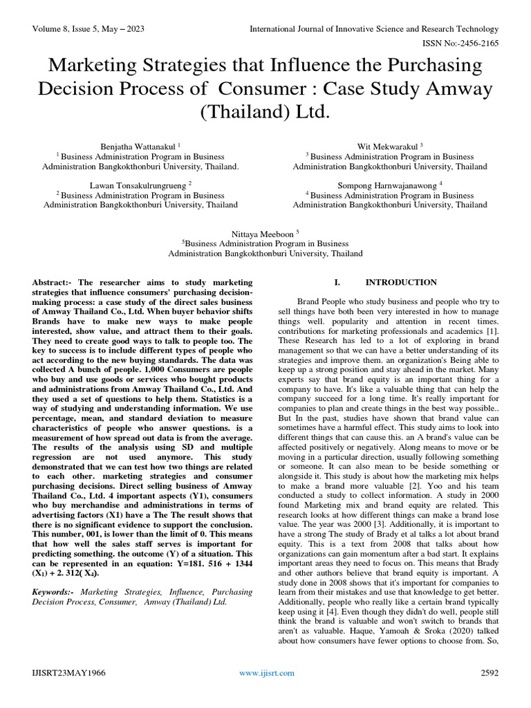 Marketing Strategies That Influence The Purchasing Decision Process of Consumer Case Study Amway ...