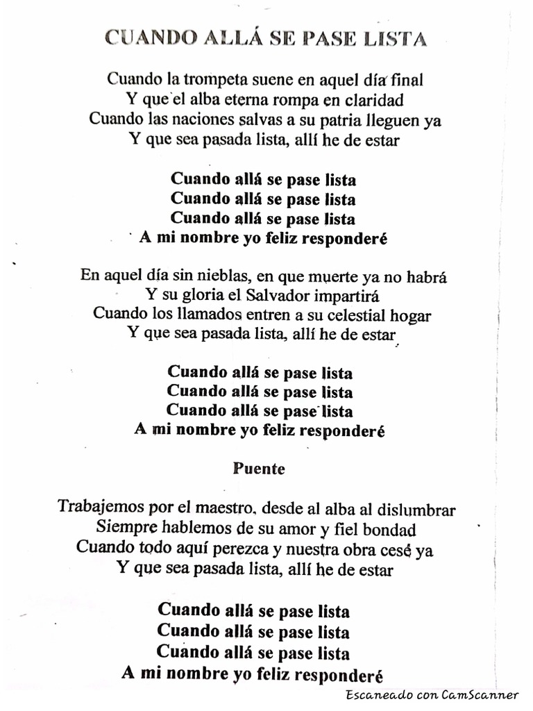Alabanza - Cuando Allá Se Pase Lista | PDF