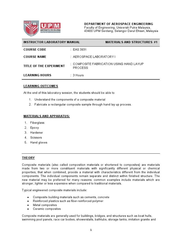 LAB MANUAL - Materials and Structures 1 | PDF | Composite Material ...