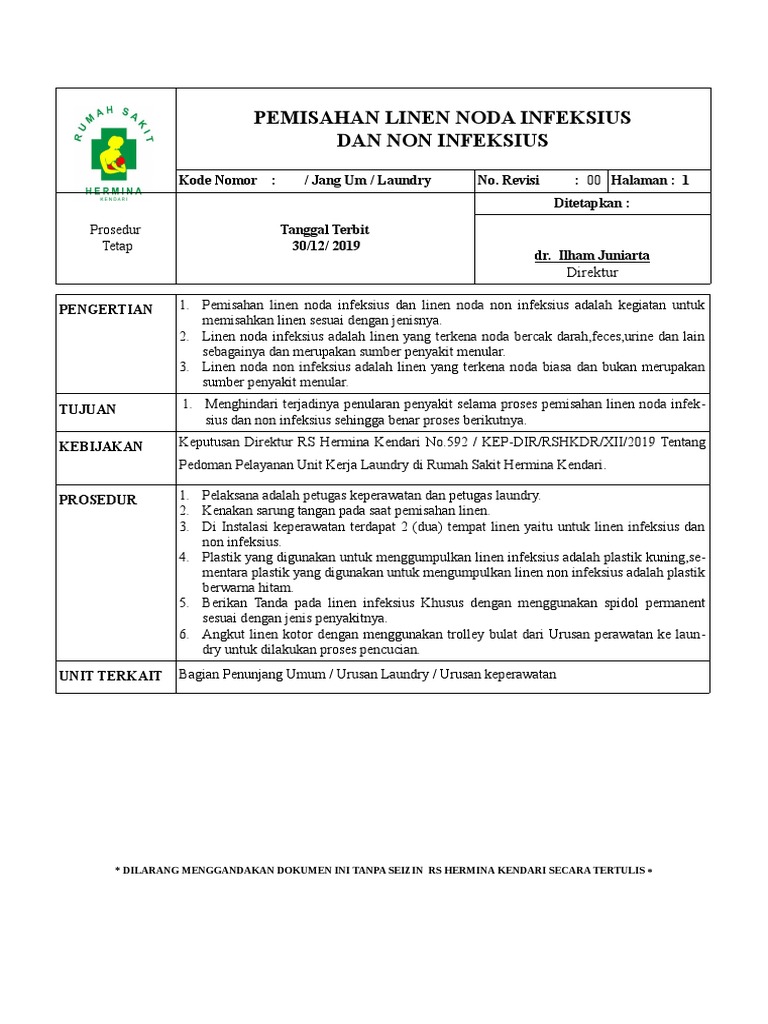 Pemisahan Linen Noda Infeksius Dan Non Infeksius | PDF | Sains & Matematika