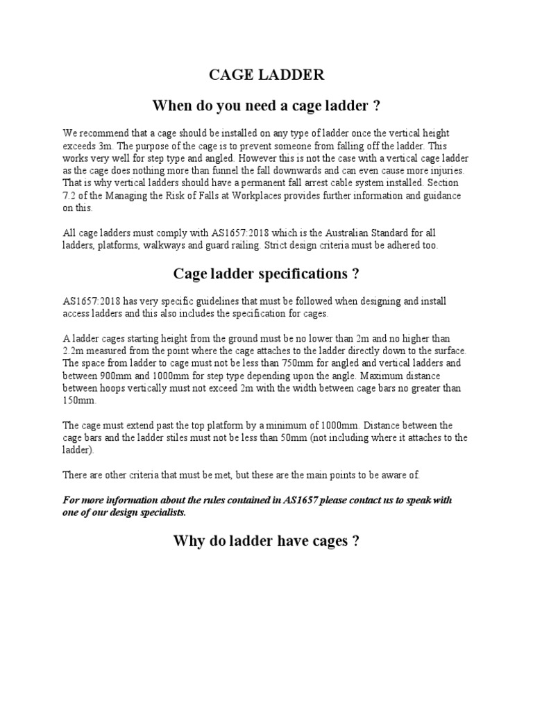 Cage Ladder Safety and Regulations | PDF