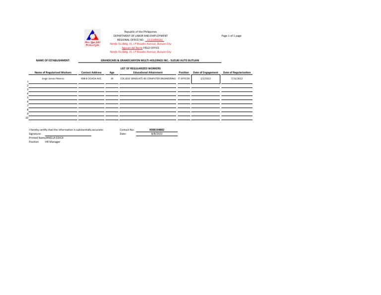 Branch Location - Dole Reg Report - Template | PDF