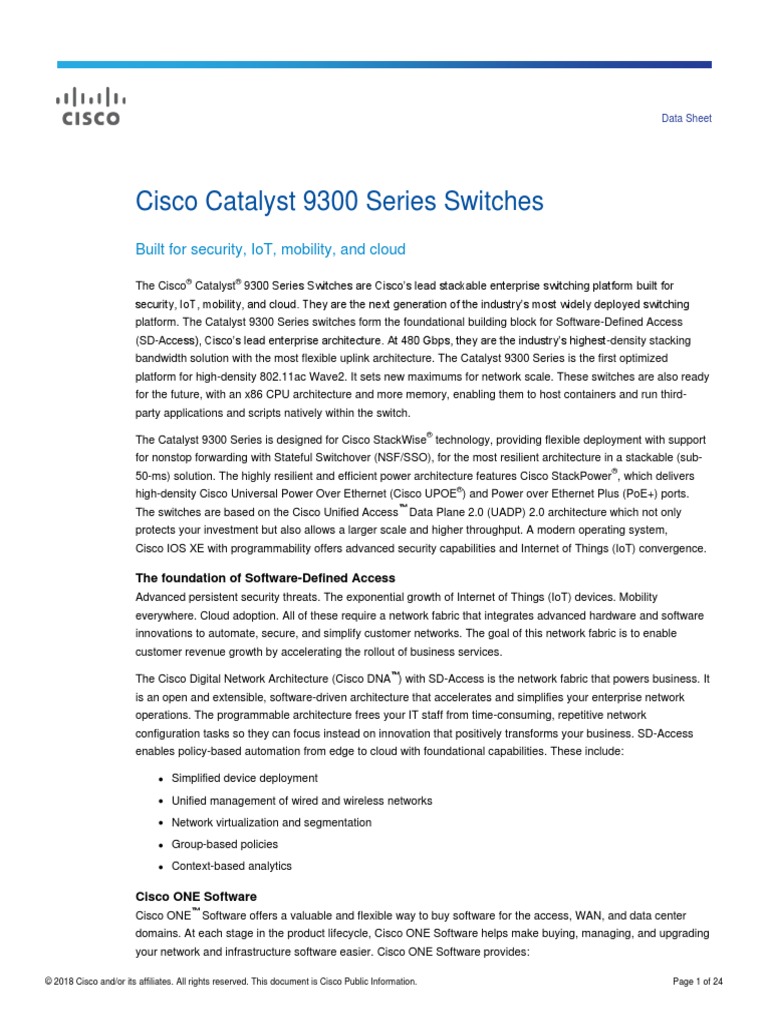 Cisco Catalyst 9300 Datasheet | PDF | Computer Network | Network Switch