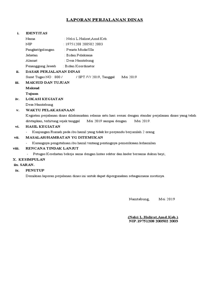 Lap. Perjlanan Dinas Bumil TDK Ke Posy | PDF | Karier & Perkembangan
