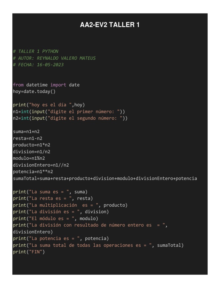 Taller de Python: Operaciones Básicas | PDF | Juegos y actividades | Informática