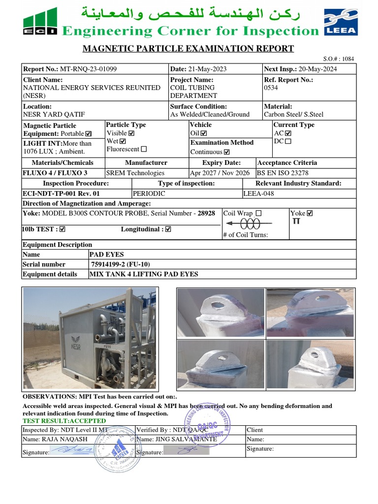 MPI Report for Coil Tubing Inspection | PDF | Welding | Construction