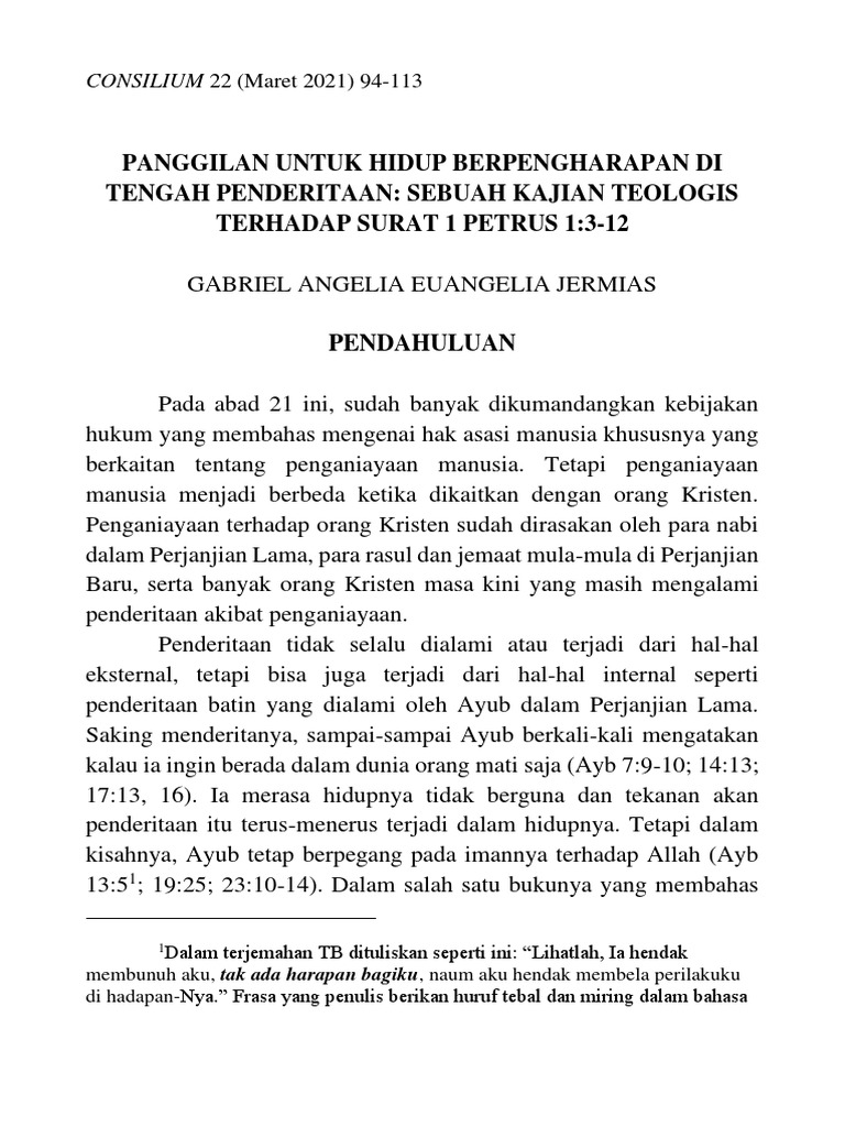 (Gabriel Angelia Jermias) - (Panggilan Untuk Hidup Berpengharapan Di Tengah Penderitaan Sebuah ...