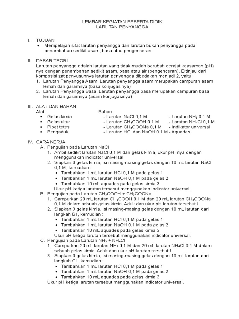 LKPD Praktek Larutan Penyangga | PDF