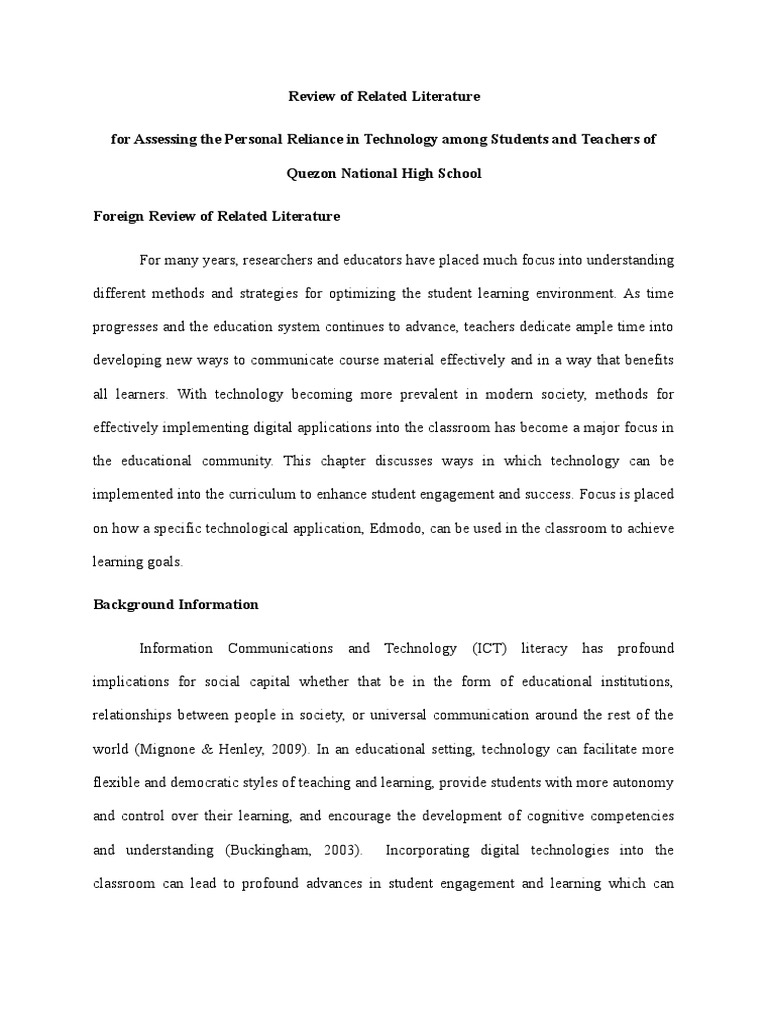 Local Review of Related Literature | PDF | Learning | Educational ...