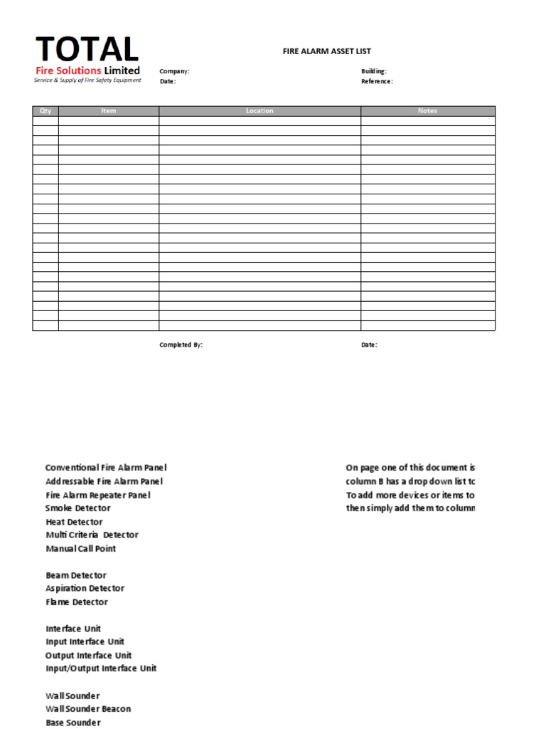 Fire Alarm Asset Inventory Template | PDF