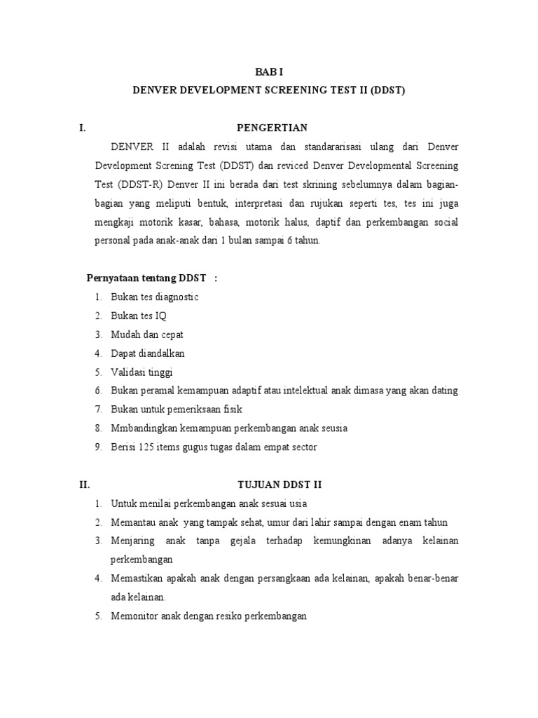 "Panduan DDST II untuk Skrining Anak" | PDF