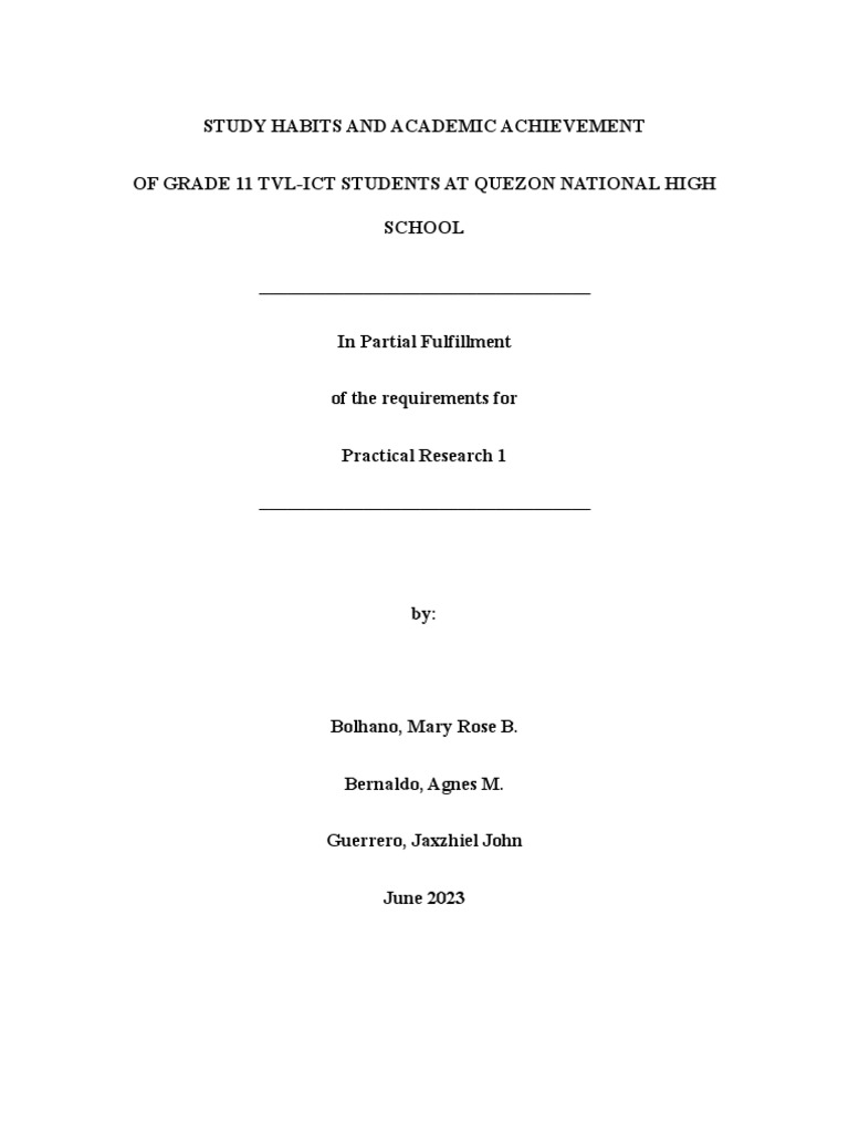 Study Habits and Academic Achievement of Grade 11 TVL-ICT Students at ...