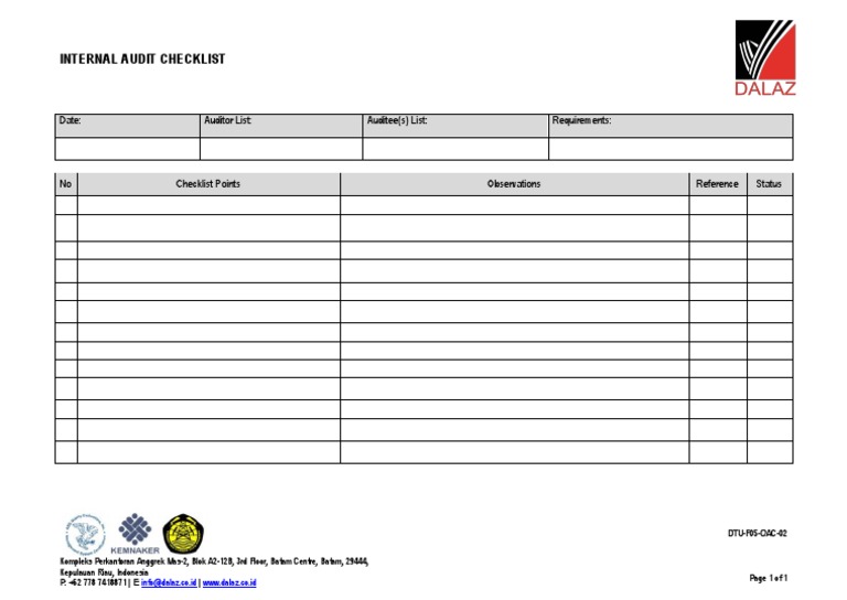 Formulir Internal Audit Check List Pdf