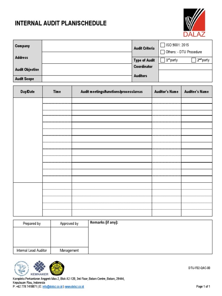 Form Internal Audit Plan or Schedule | PDF