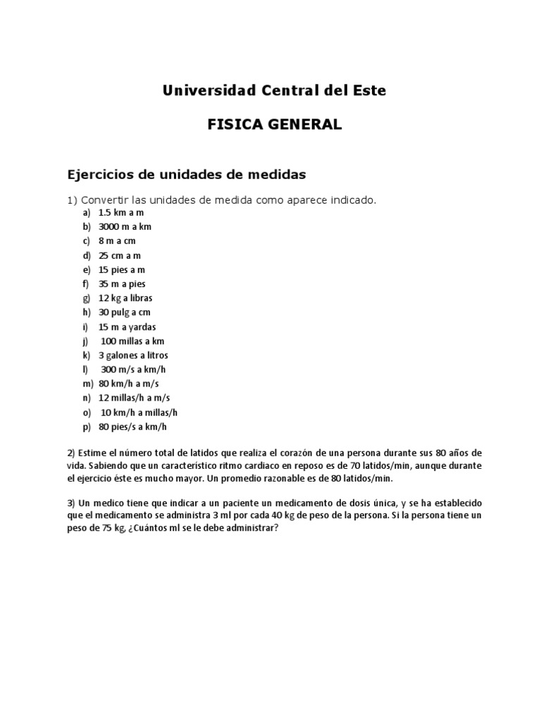 Ejercicios Conversion de Unidades | PDF