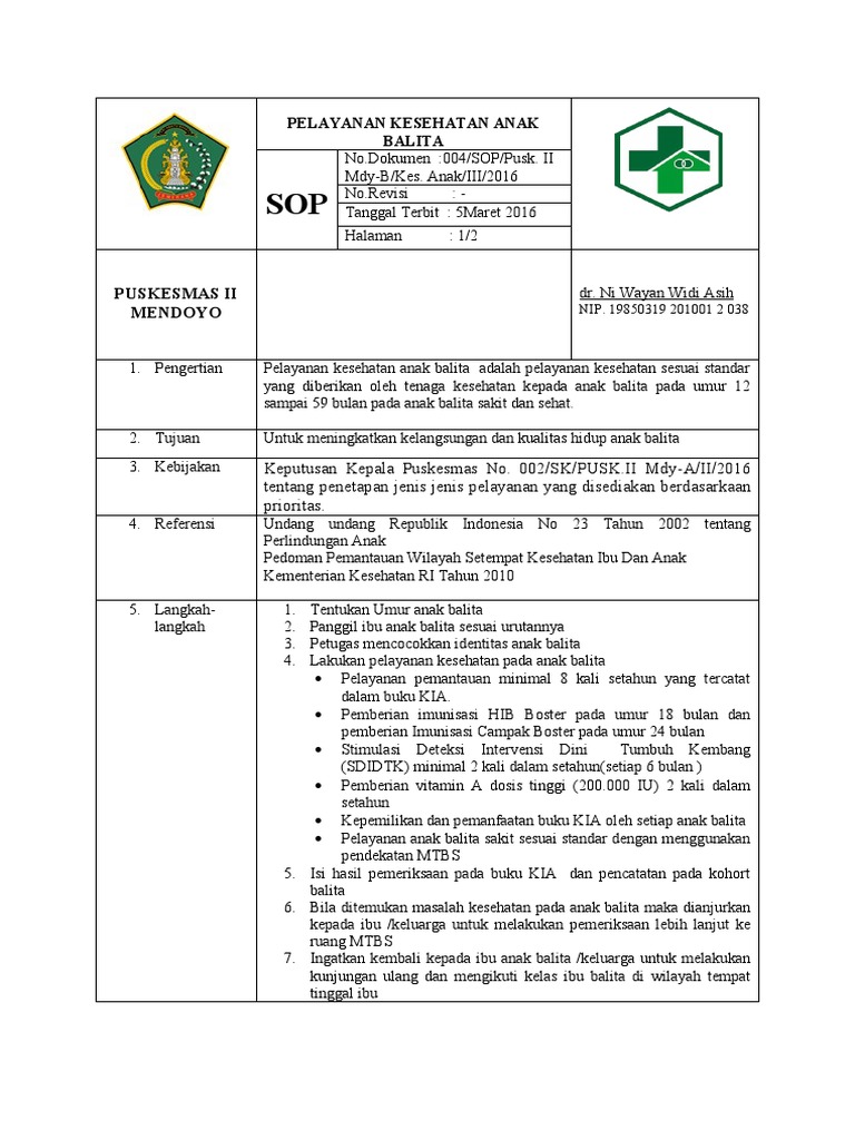 SOP Pelayanan Anak Balita | PDF