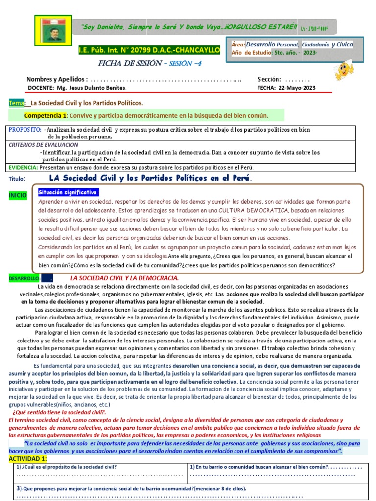 Sesion 4 DPCC 5to 22may2023 - Trabaj | PDF | Sociedad civil | Partidos políticos