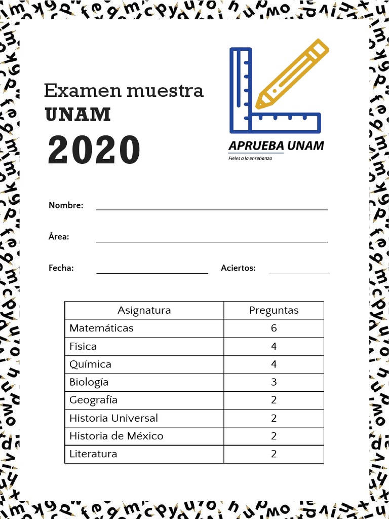Examen Muestra Unam 2020 | PDF | Química | Ciencias fisicas