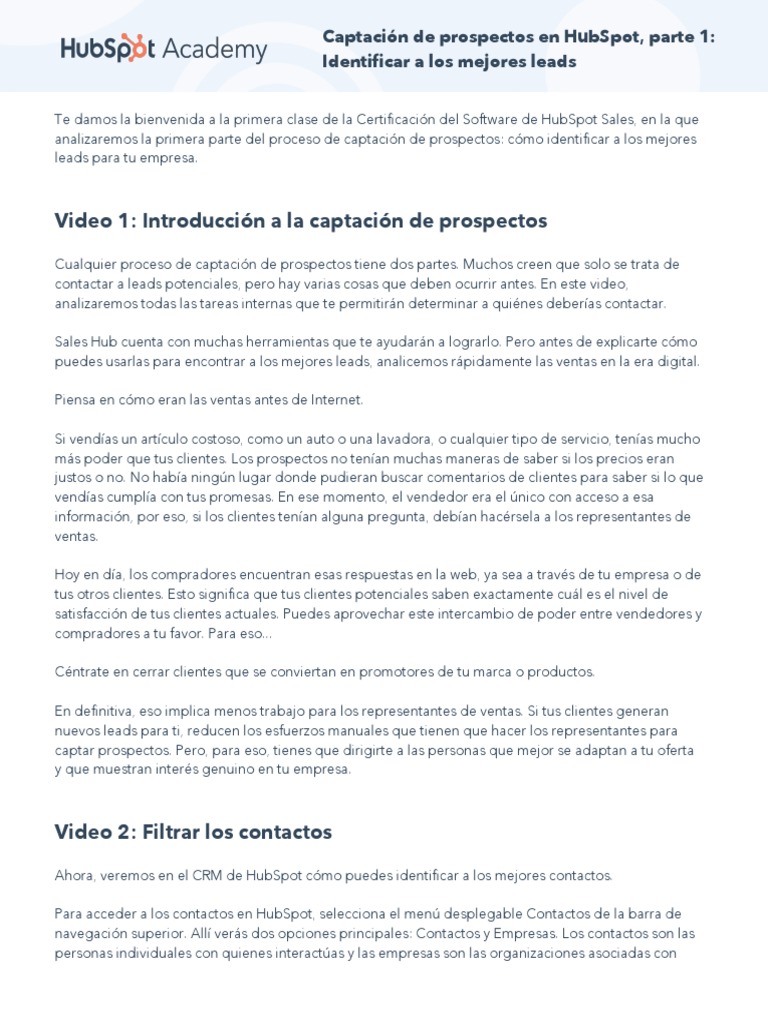 Captacion de Prospectos en Hubspot Parte 1 | Descargar gratis PDF | Chat en linea | Aplicación movil