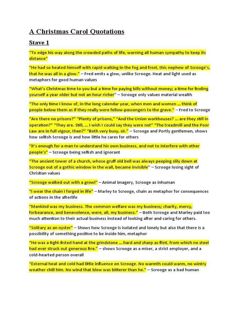 A Christmas Carol Quotations | PDF | Ebenezer Scrooge | Tiny Tim (A ...