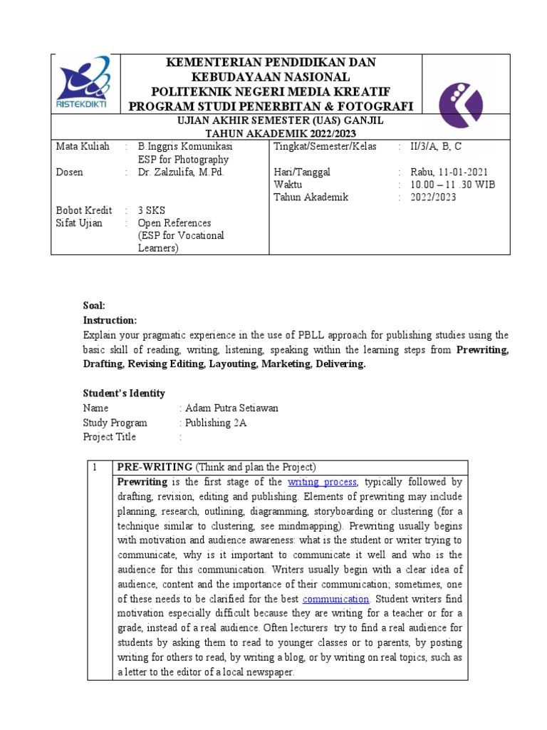 Soal UAS-ESP Polimedia 2022 | PDF | Cognition | Communication