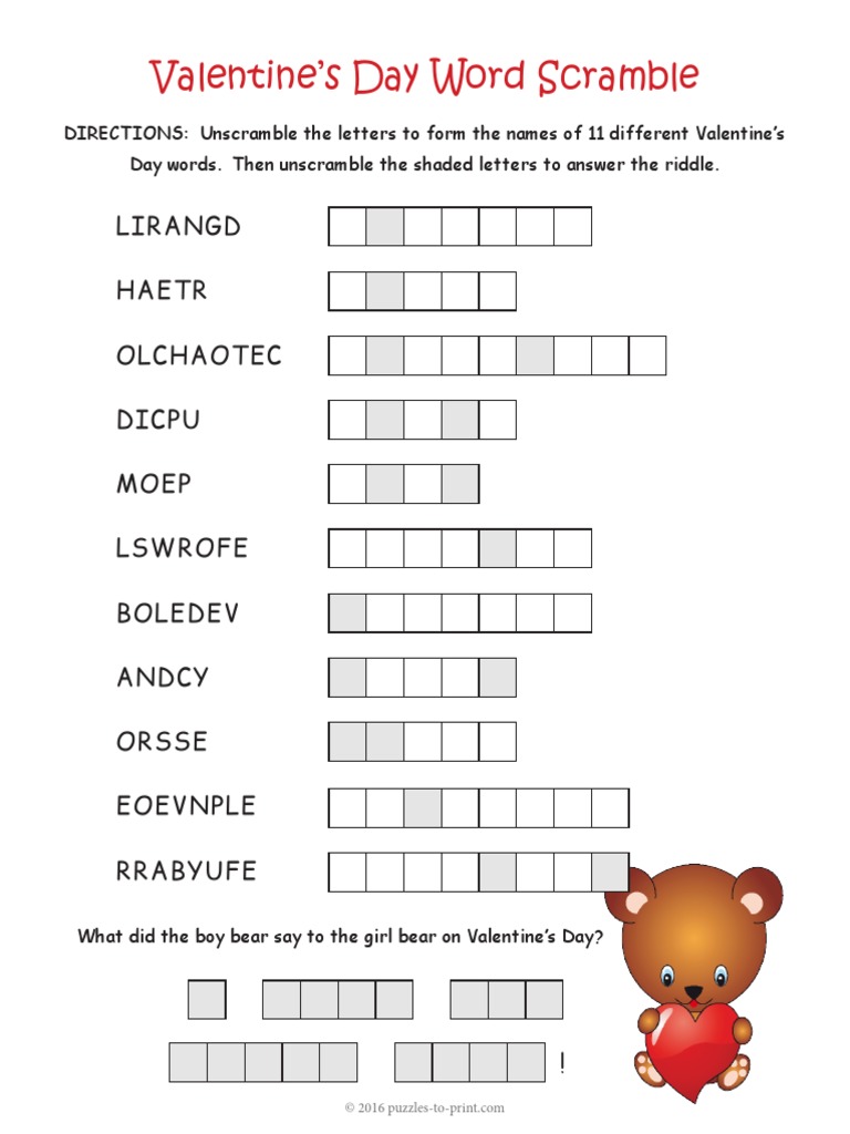 Valentines Day Word Scramble | PDF