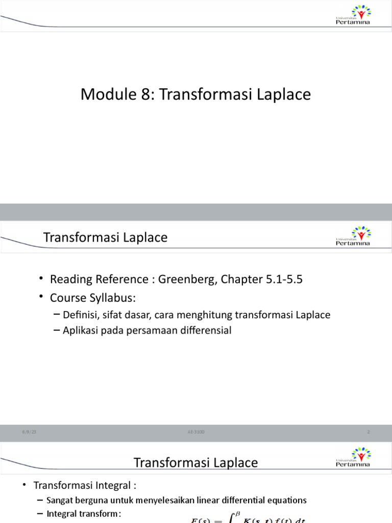 Module 8 - Transformasi Laplace | PDF | Metode & Bahan Ajar | Sains & Matematika
