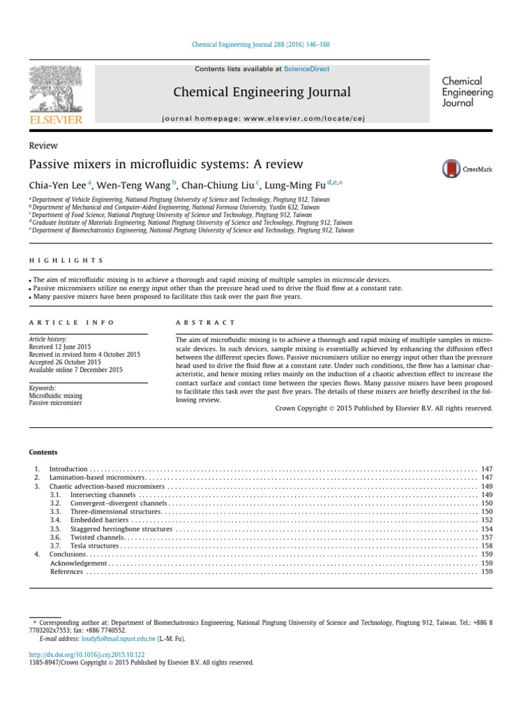 Passive Mixers in Microfluidic Systems-A Review | PDF | Reynolds Number | Microfluidics