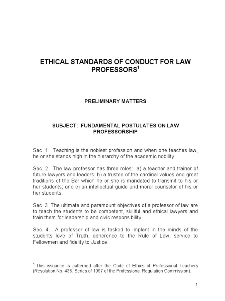 Ethical Standards For Law Professors | PDF