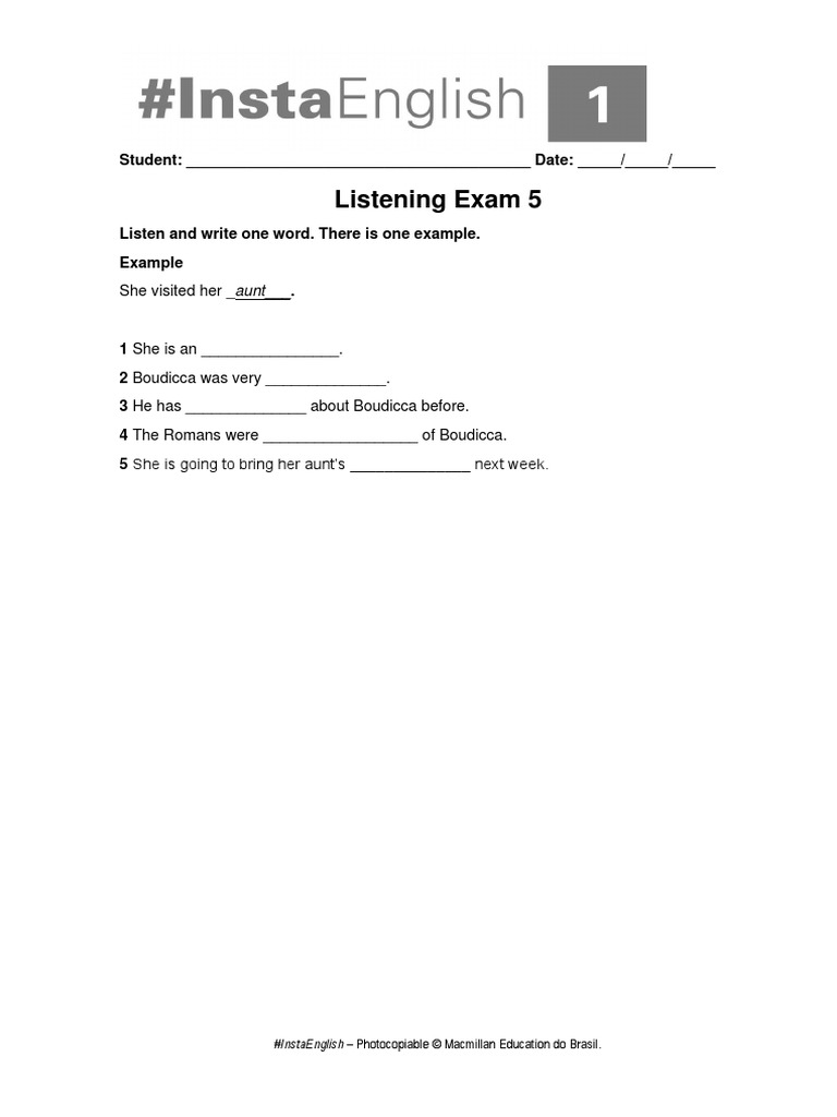 Insta English Level 1 Unit 5 Exam | PDF