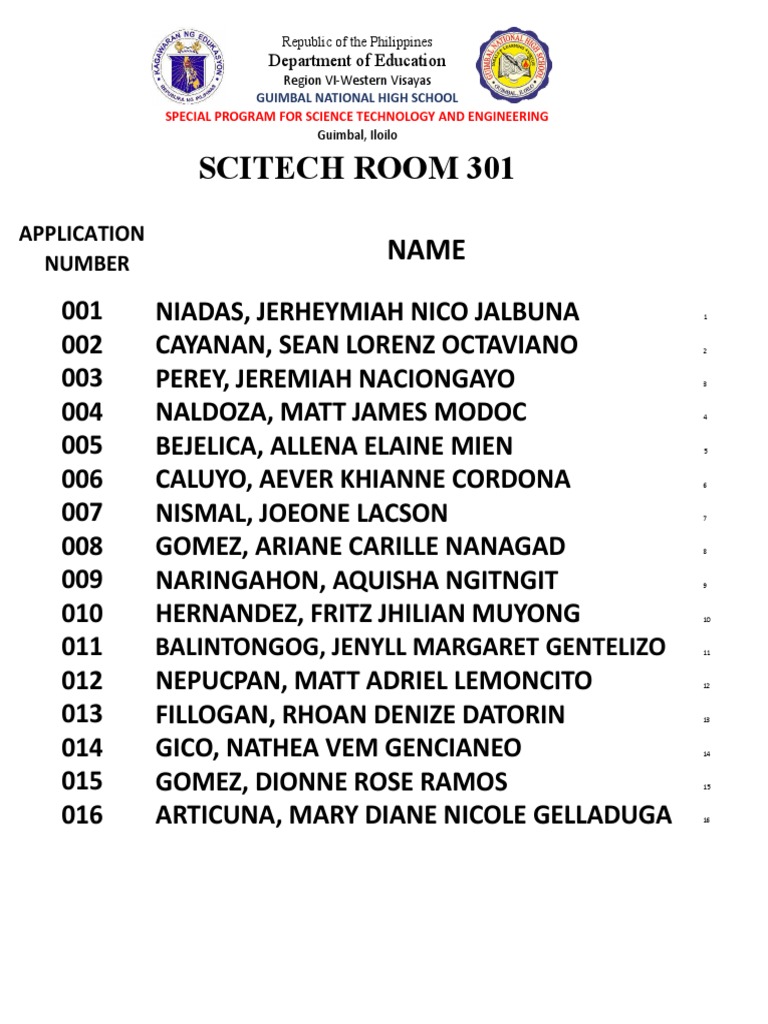 Application Form G7 SPSTE (2021-2022) ROOM ASSIGNMENT | PDF