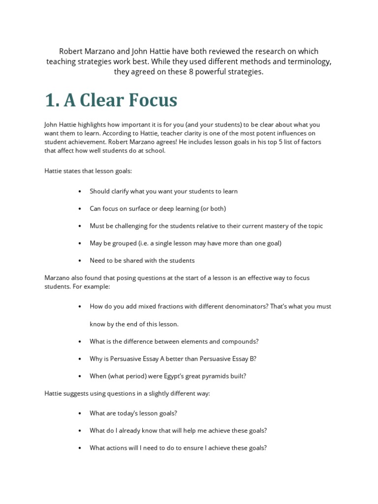 8 Strategies Robert Marzano and John Hattie Agree On (2021) | PDF ...