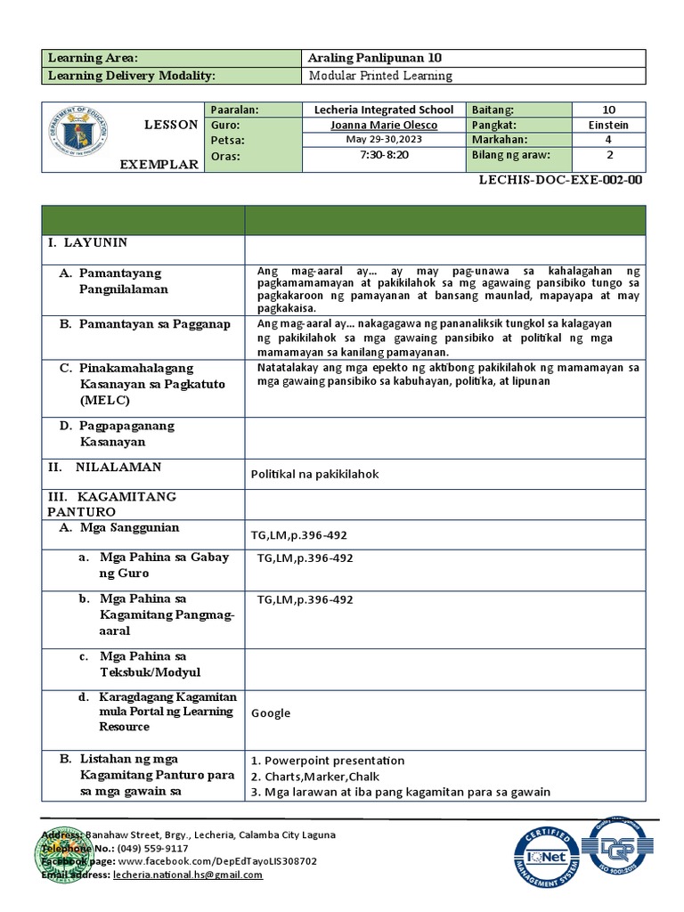 DLL COT - June 6 J 2023 . | PDF