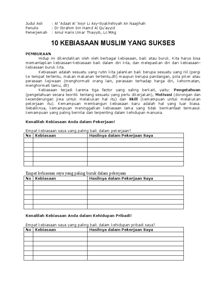10 Kebiasaan Muslim Sukses | PDF
