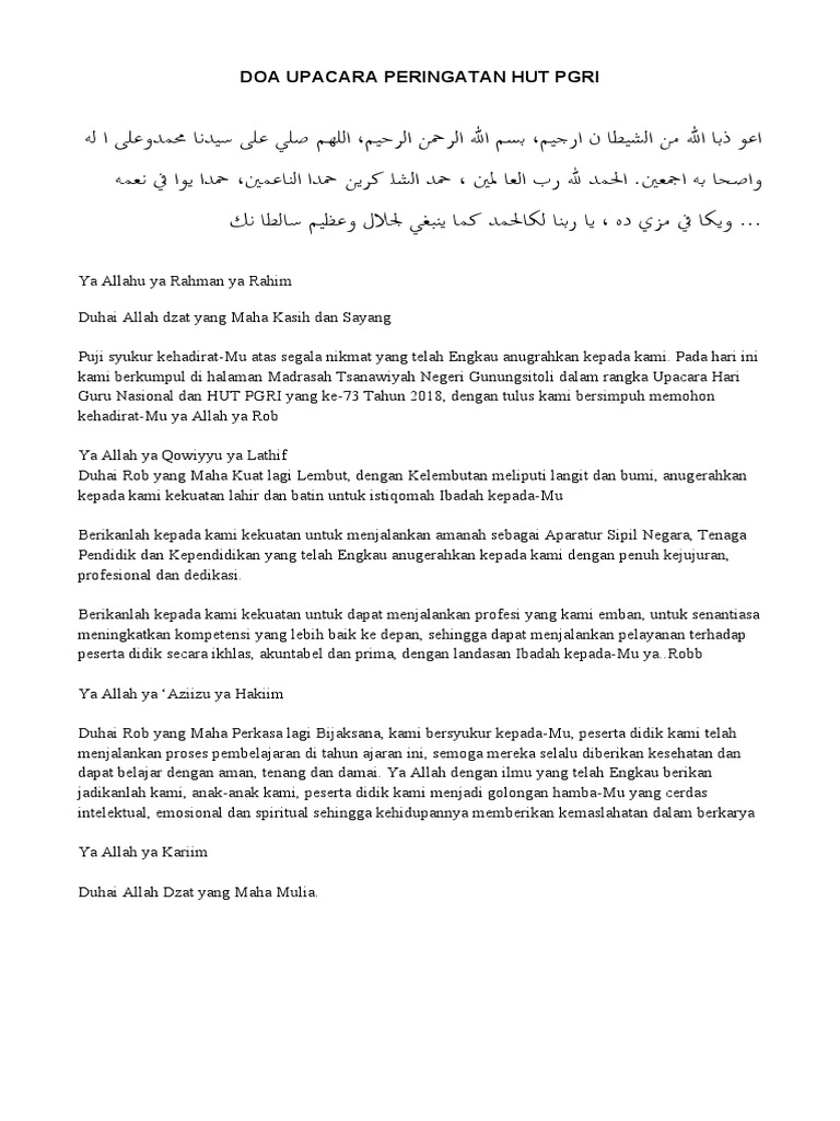DOA UPACARA PERINGATAN HUT PGRI | PDF