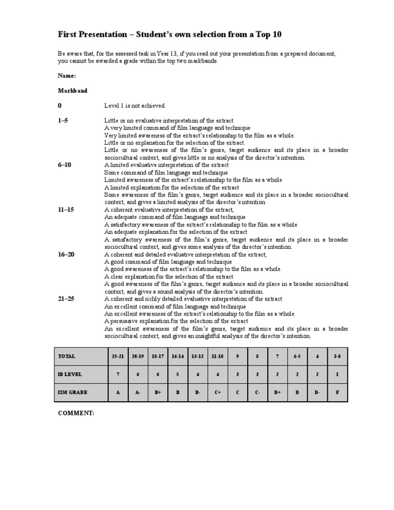 Year 13 Film Presentation Guidelines | PDF | Cognition | Communication