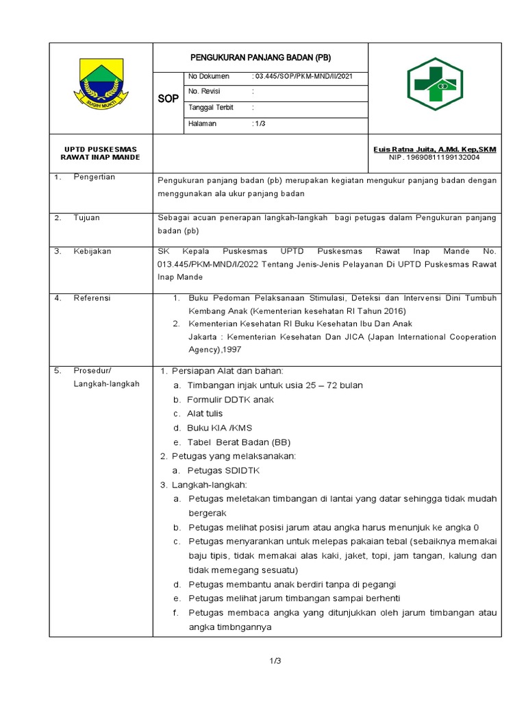 Sop PENGUKURAN PANJANG BADAN (PB) | PDF