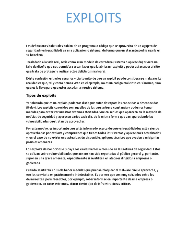 Exploit | PDF | Vulnerabilidad (informática) | Explotar (Seguridad ...