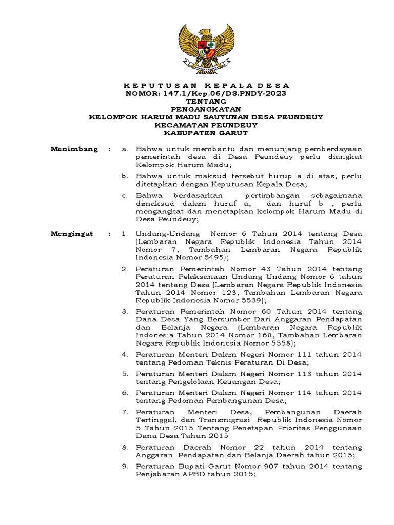 Pengangkatan Kelompok Harum Madu Peundeuy | PDF